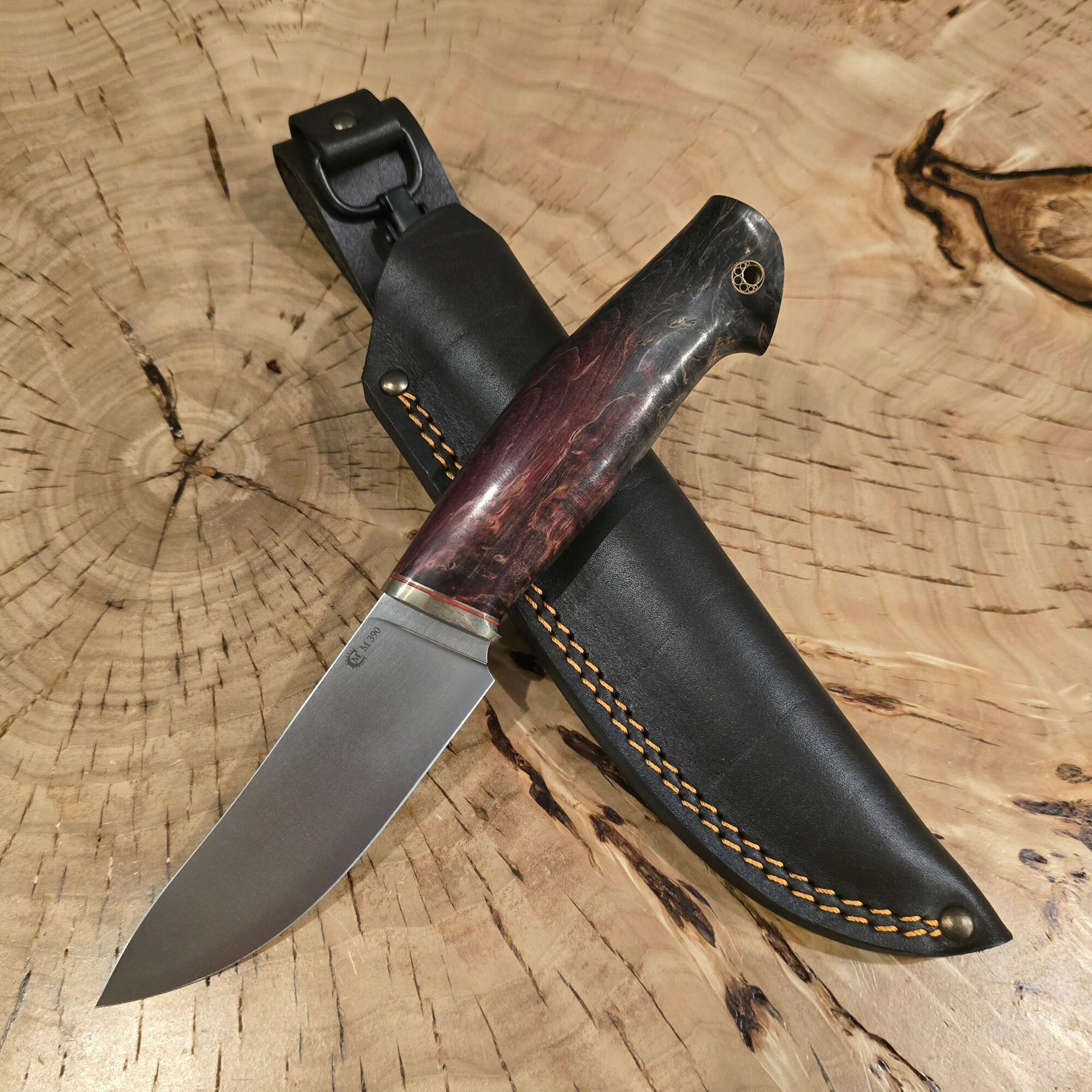 Нож Кайман, сталь М390, рукоять стабилизированная карельская береза, Мастерская Семина