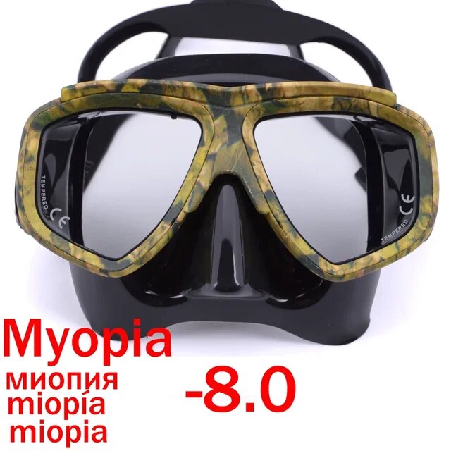 Маска для дайвинга Маска для подводного плавания при близорукости камуфляжная Анти-туман для подводной охоты снаряжение плавательные маски близорукие линзы Близорукие акваланг для дайвинга