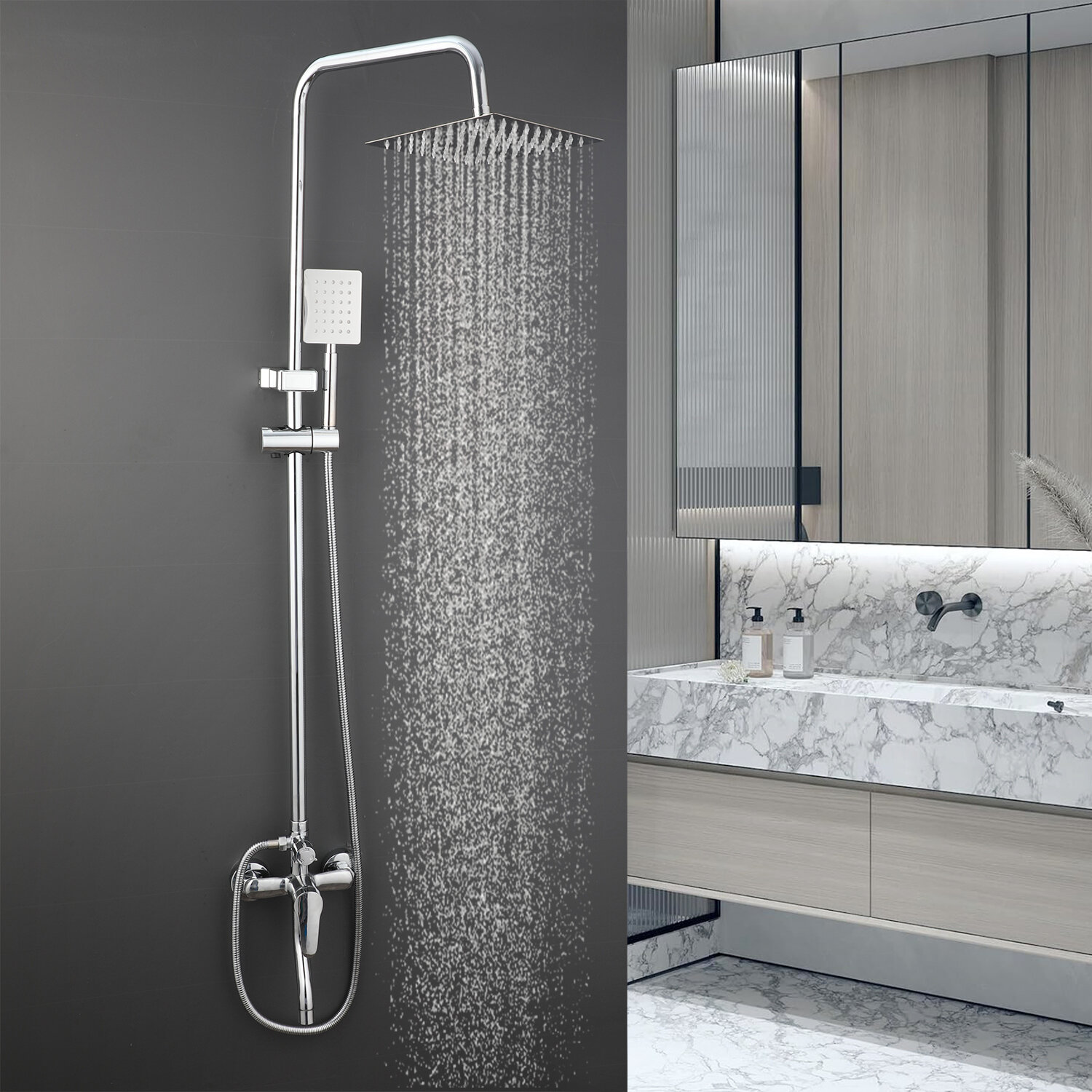 Душевая система с тропическим душем, Хром, полка для ванной комнаты душ смеситель Санитарный душ