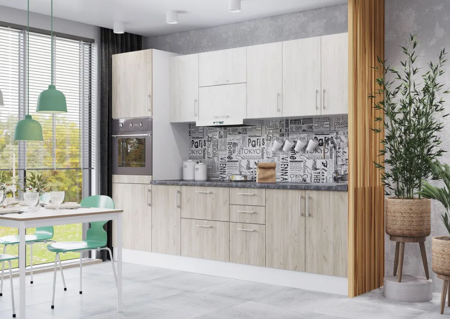 Кухня Европа 2.8 м, в цвете Крафт серый/Крафт белый, столешница в комплекте