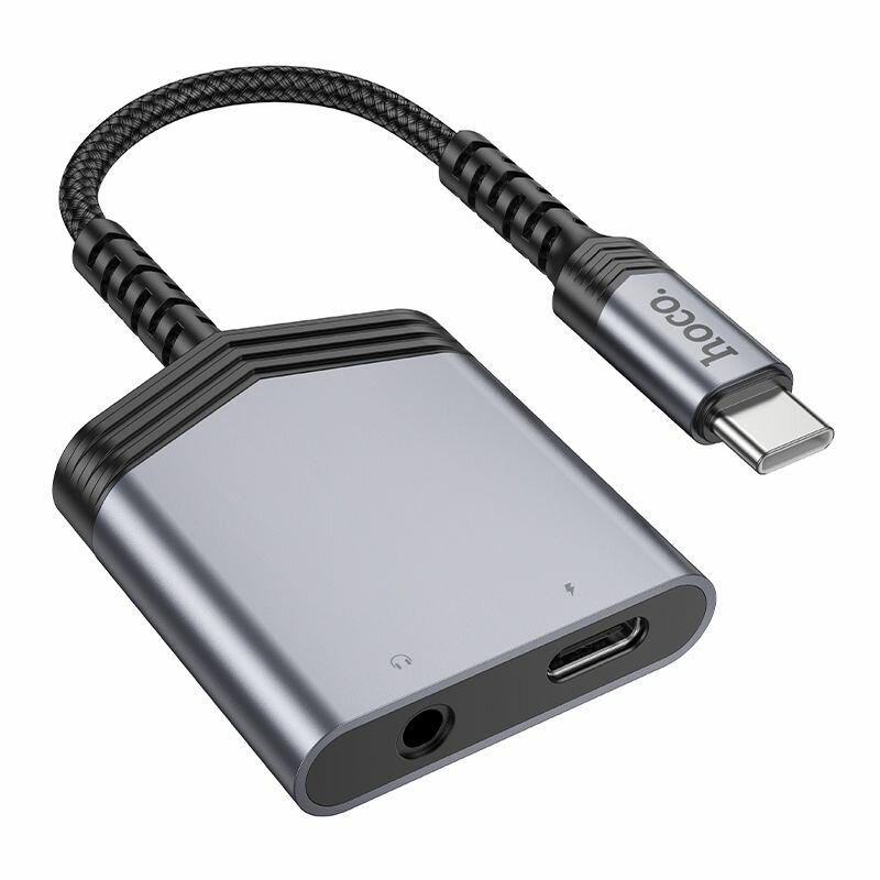 Переходник HOCO LS39 PD27W, вход USB-C, выход Jack 3.5 мм, USB-C, серый
