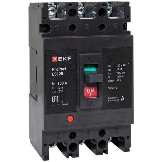 Автоматический выключатель силовой Ekf LS125 18кА 3P 100А ProPact, mccb-125-18-3-100-ls