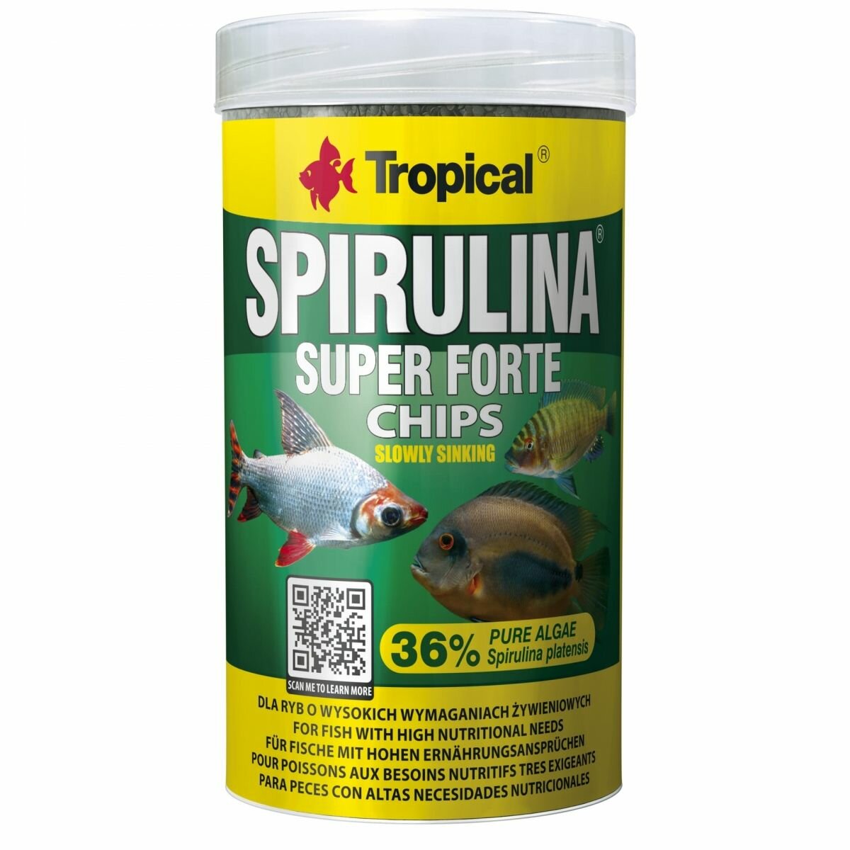 Корм для рыб Tropical Super Spirulina Forte Chips, 1000ml