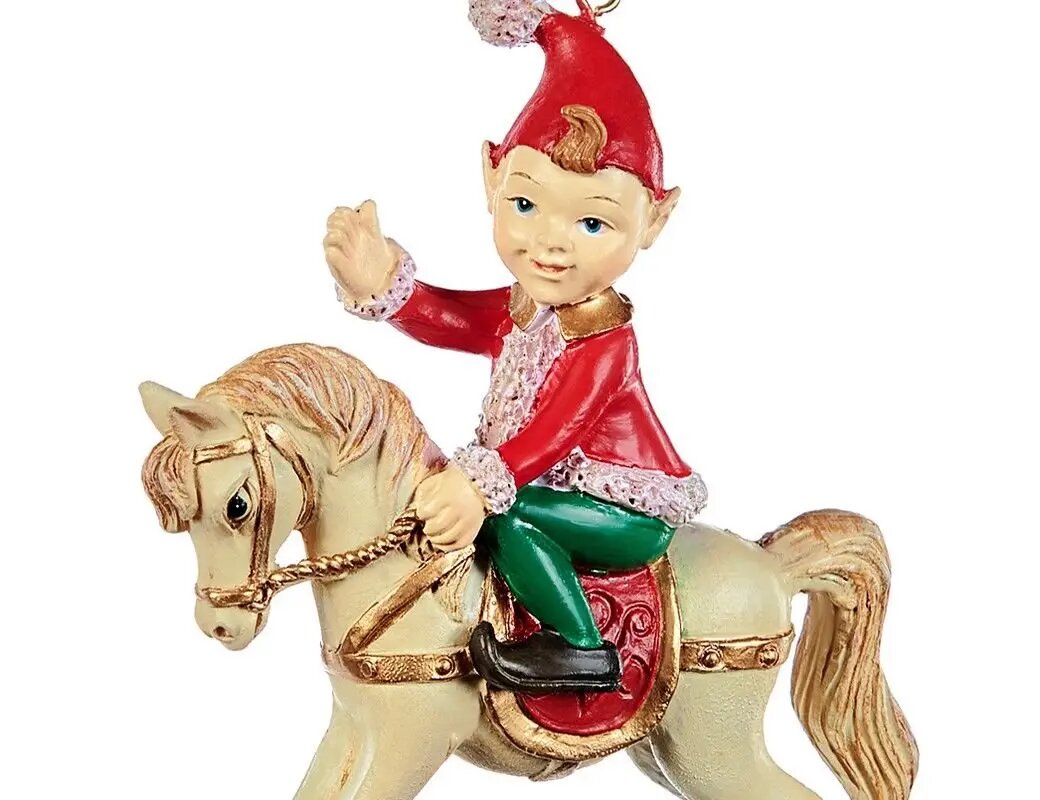 Елочная игрушка эльф на лошадке, полистоун, 13 см, Goodwill