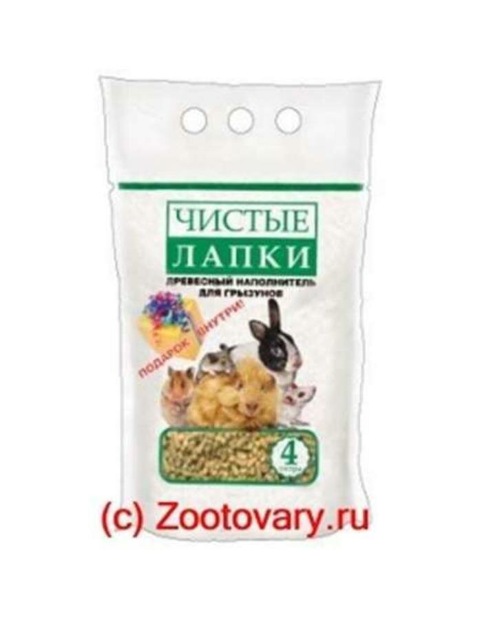 Чистые лапки Древесный наполнитель для грызунов упаковка 4л 9 шт