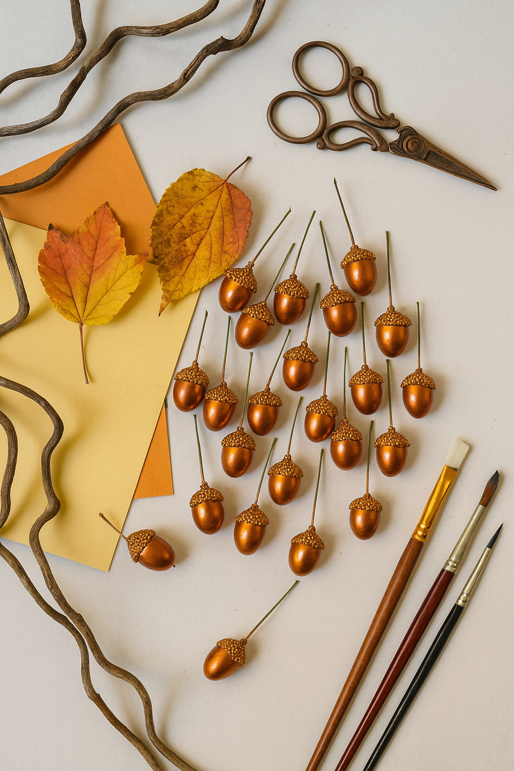 Жёлуди искусственные на ножке для декорирования. Упаковка 10 шт