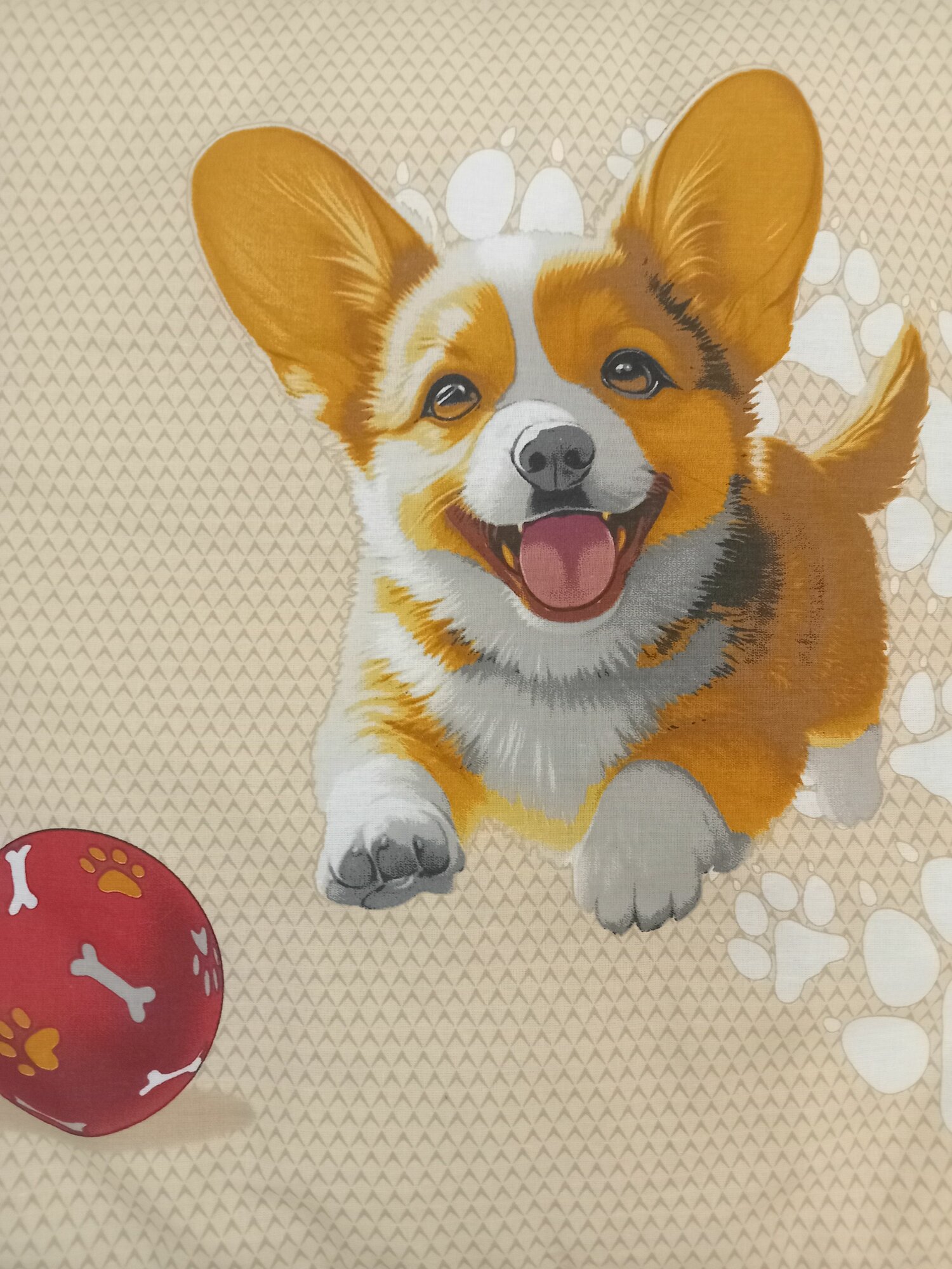 Матрас, лежанка корги с мячем, для собак 43 х 43 , ручная работа, хлопок/мебельная ткань.