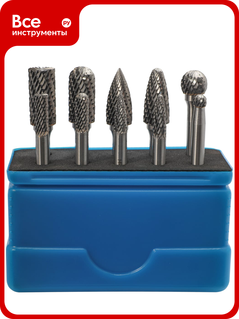 Набор, HM, бор-фрез твердосплавных 6/12 мм, HM, S=6 мм, 10 шт, Mini-Box H-Tools 116002HT