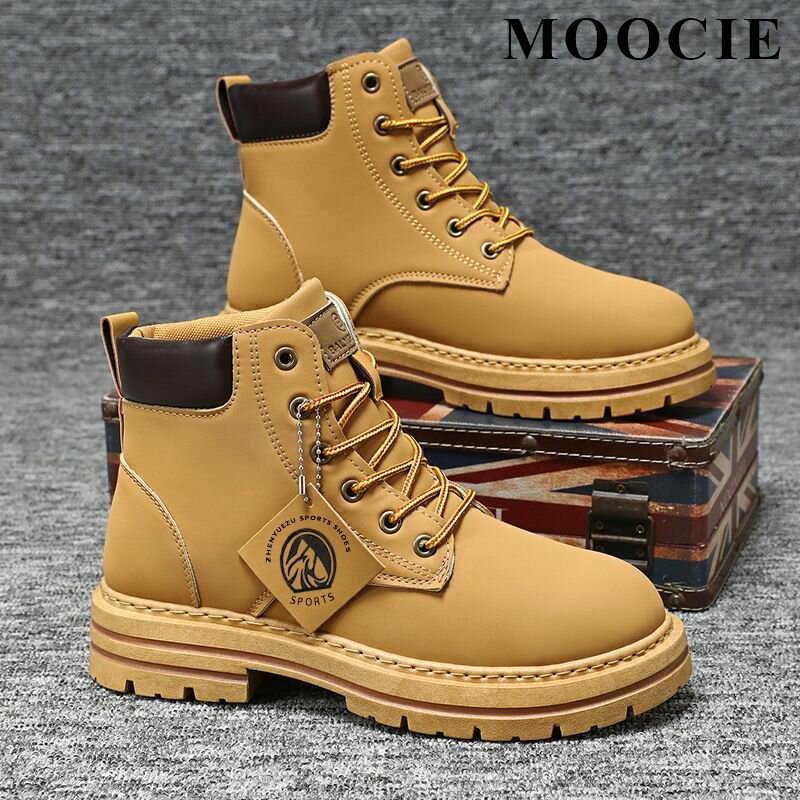 Мужские высокие кожаные рабочие ботинки