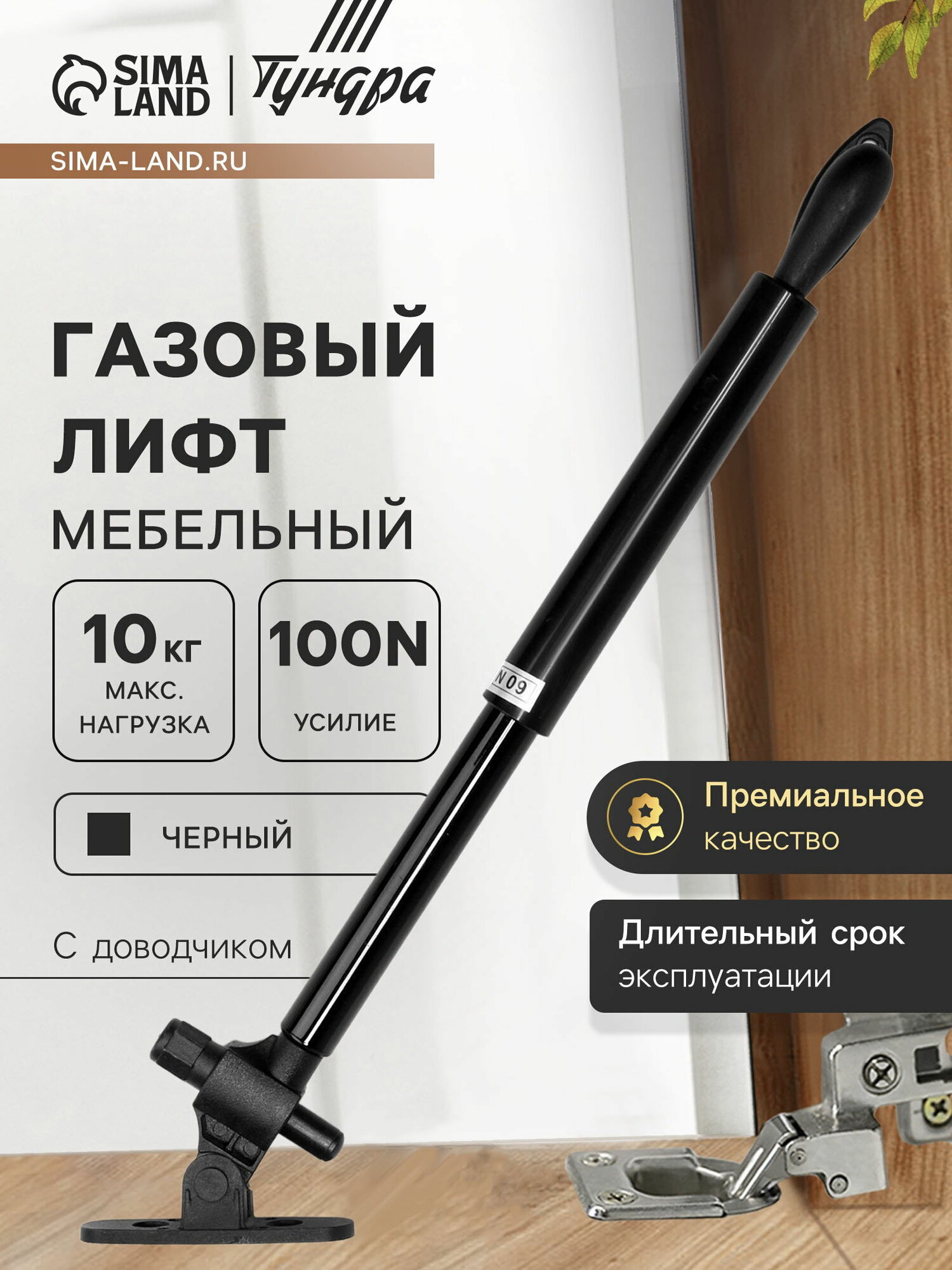 Газовый лифт GG100BL, 100N, с доводчиком, черный, 2 шт. TMP, цвет: чёрный