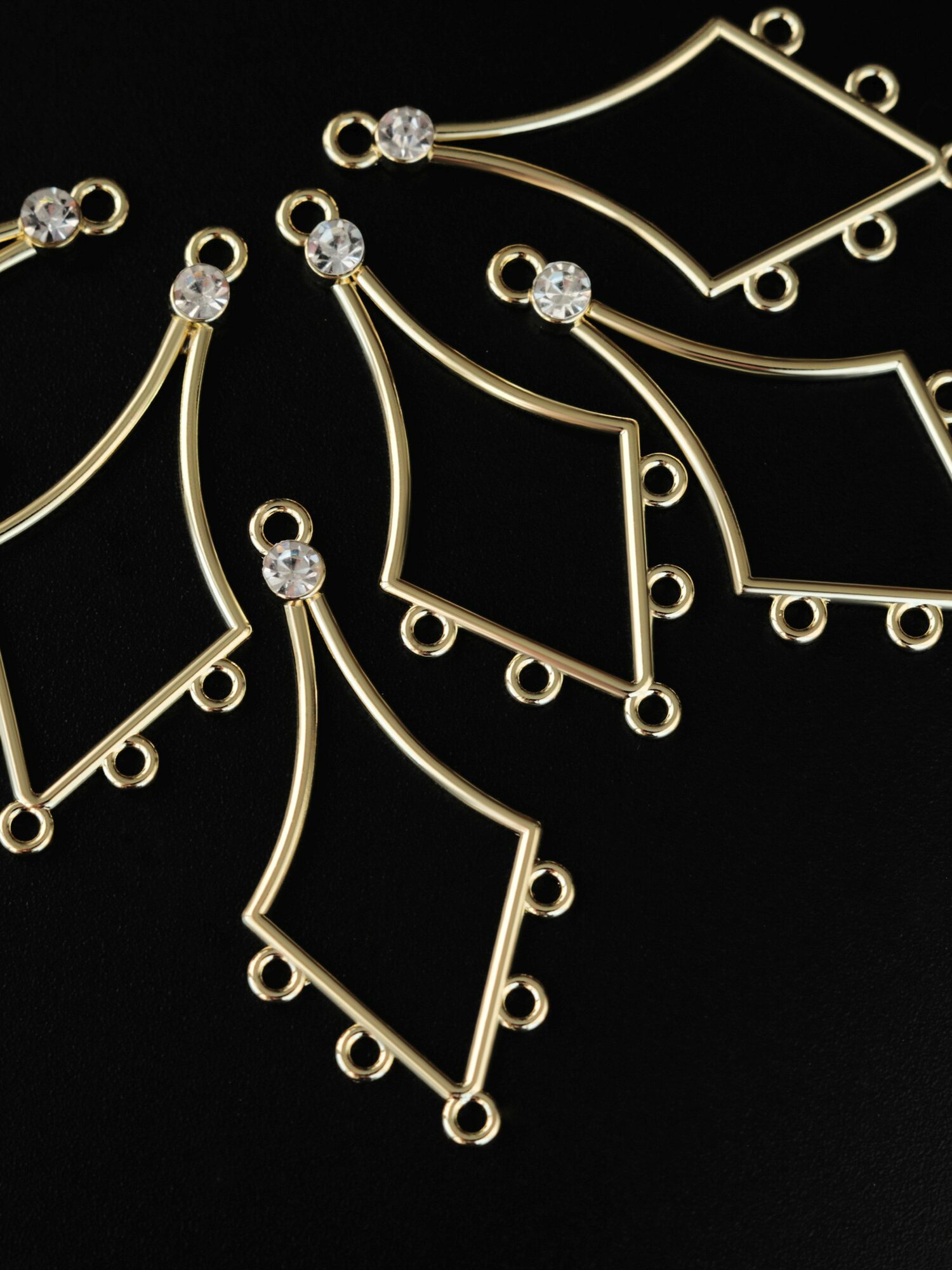 Коннектор для бижутерии 5 шт. со стразами/ фурнитура для украшений, цв. св. золото/прозрачный, 41x20x1.5 мм