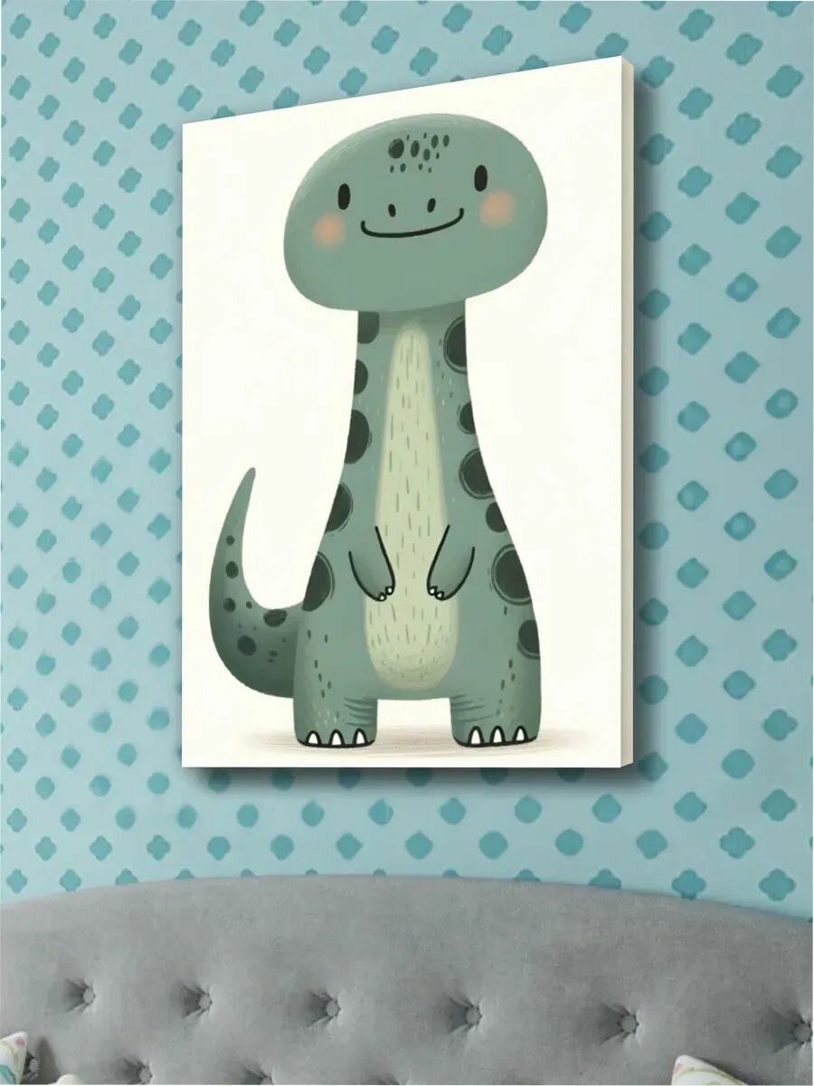Картина Дружелюбный динозаврик в детскую 30х40см 1шт, на деревянном подрамнике