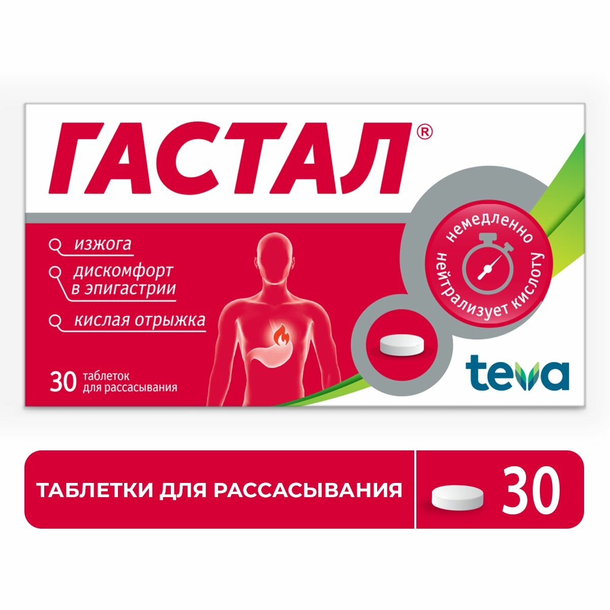 Гастал, таблетки, 30 шт, комбинированное антацидное средство