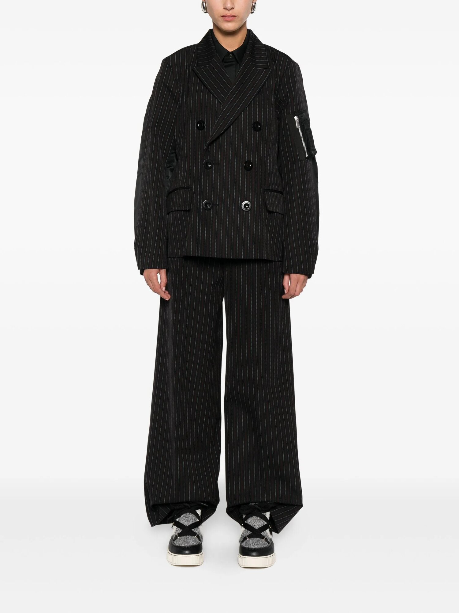 Куртка Sacai Pinstripe double-breasted jacket, размер 42, black/black — фото 1