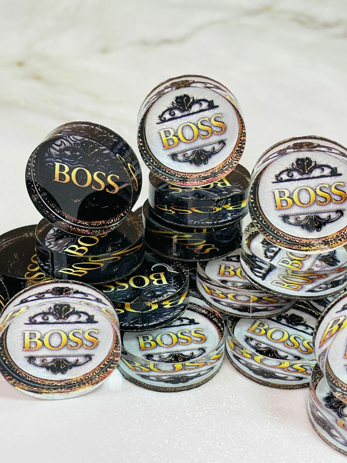 Фишки для нард "BOSS GOLD", размер 27 мм, количество 30 шт, мешочек для хранения