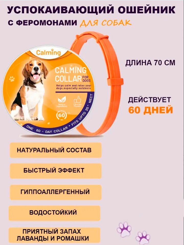 Ошейник успокаивающий для собак с феромонами и эфирными маслами оранжевый