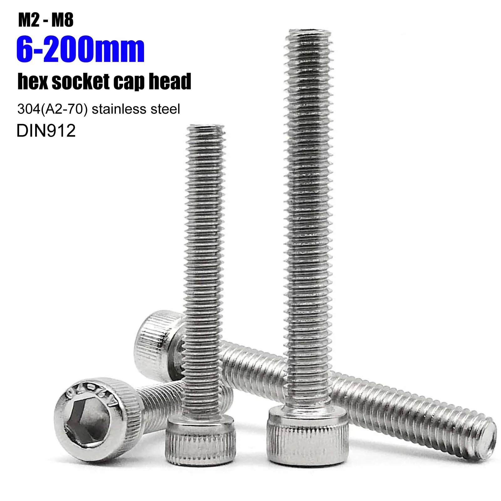 Нержавеющие винты HZYUEGOU M2-M12 200 мм 10pcs M6, 20mm