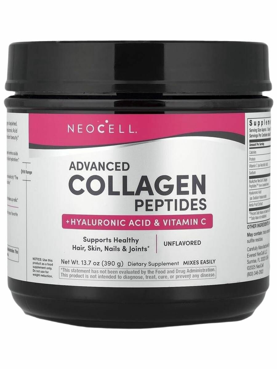 Neocell, Collagen+C & Hyaluronic Acid, пептиды коллагена с гиалуроновой кислотой и витамином C, 390 г