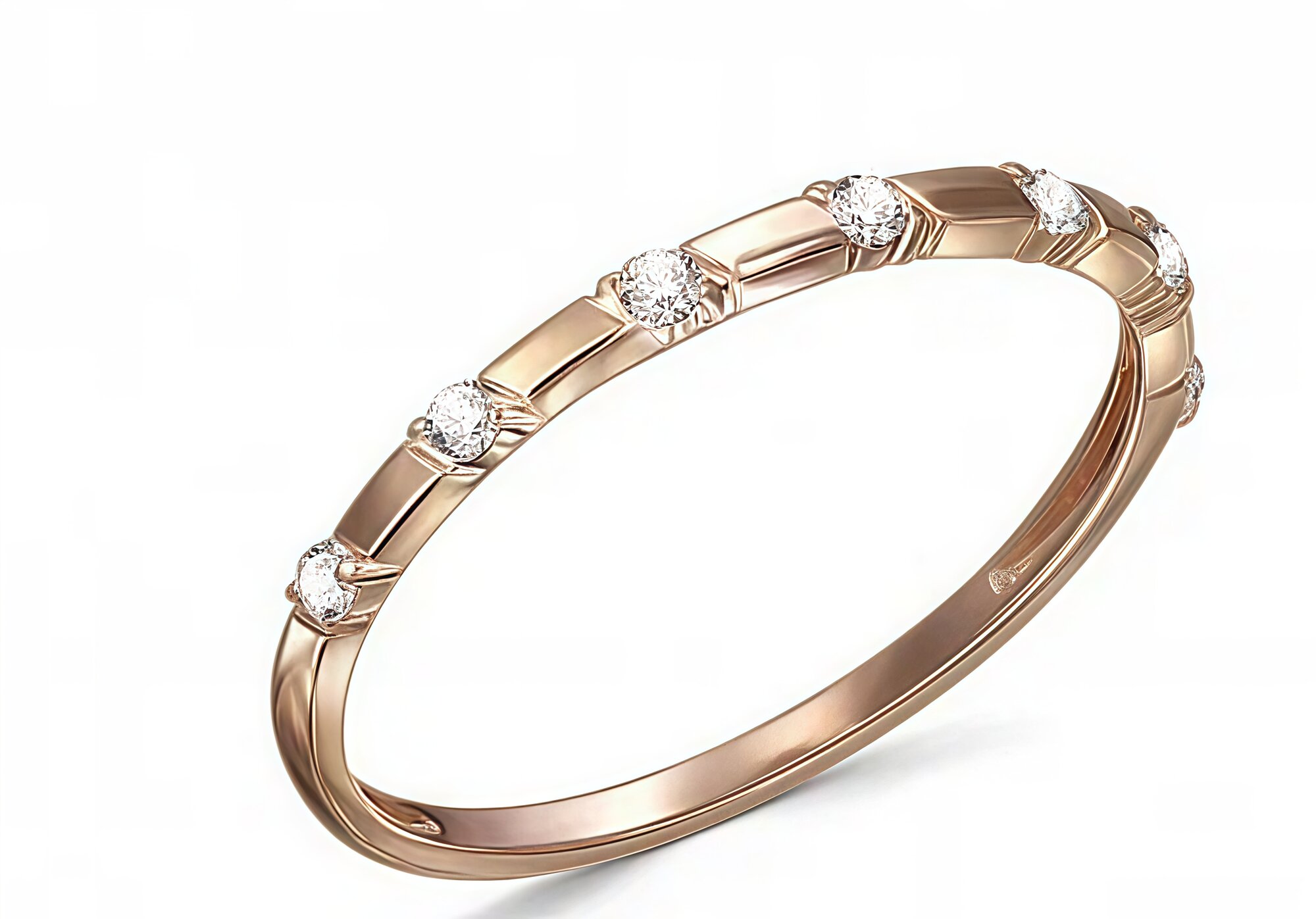 Кольцо тонкое, дорожка, красное золото, 585 проба, фианит