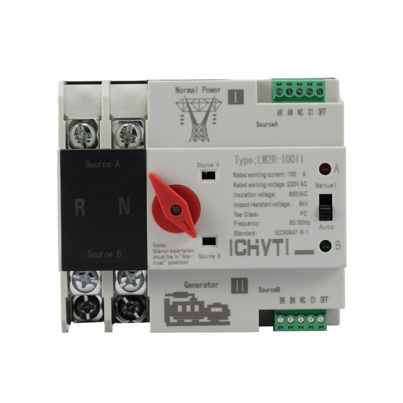 Однофазный 220V ATS автоматический конвертер 2P бесперебойный Двойной источник питания автоматический переключатель для генератора CHYT LW2R-63II
