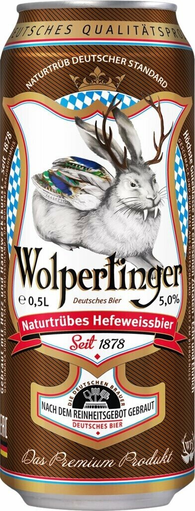 Пиво "Wolpertinger" Naturtrubes Hefeweissbier, in can, 0.5 л