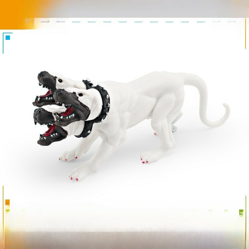 Fantasy three headed dog model pvc toy for childrens education and play space white