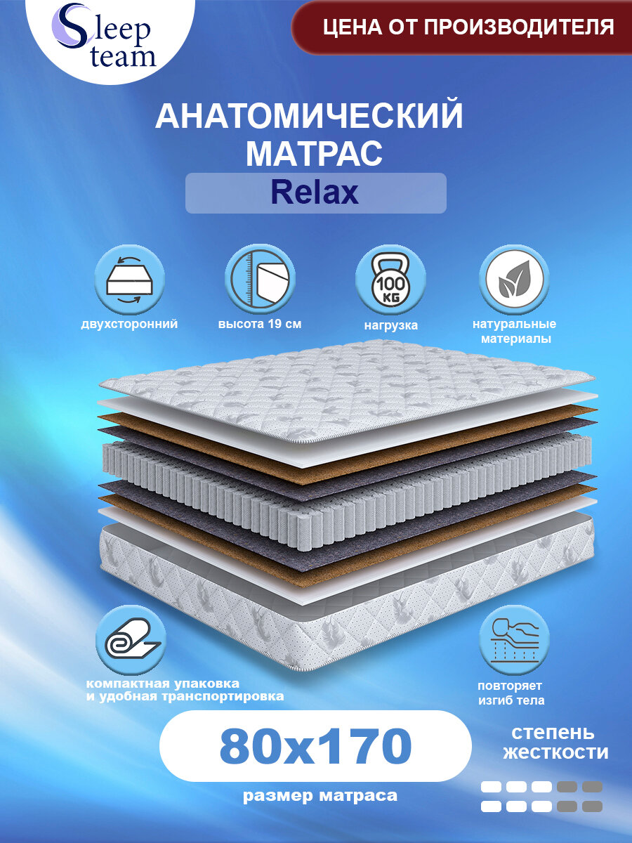 Матрас детский SleepTeam Relax 80х170, пружинный, высота 19 см, односпальный