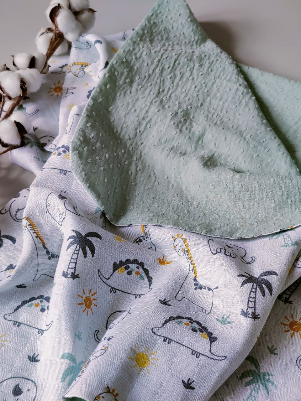 Плед CozyNestRF, муслиновый, для новорожденных, 75x105 см, бирюзовый