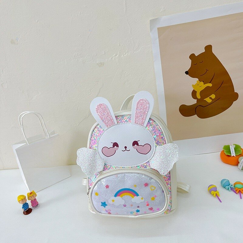 Рюкзак детский милый кролик с прочным пу и креативным дизайном для ежедневного использования white
