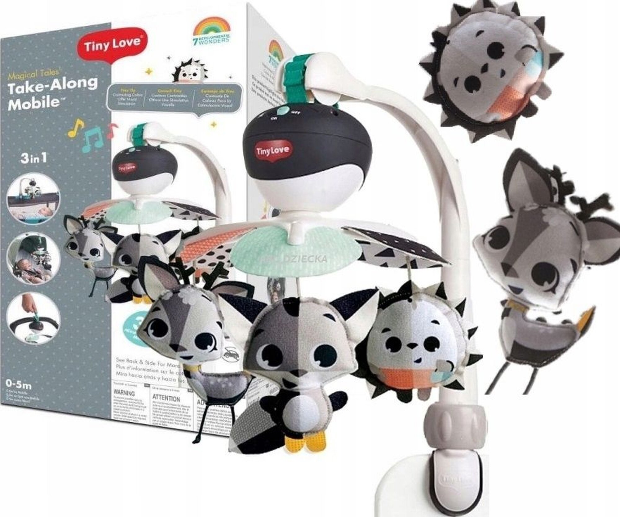 Карусель Tiny Love Magic Land, музыкальный мобиль, крепление-липучка, 5 мелодий, 3 игрушки