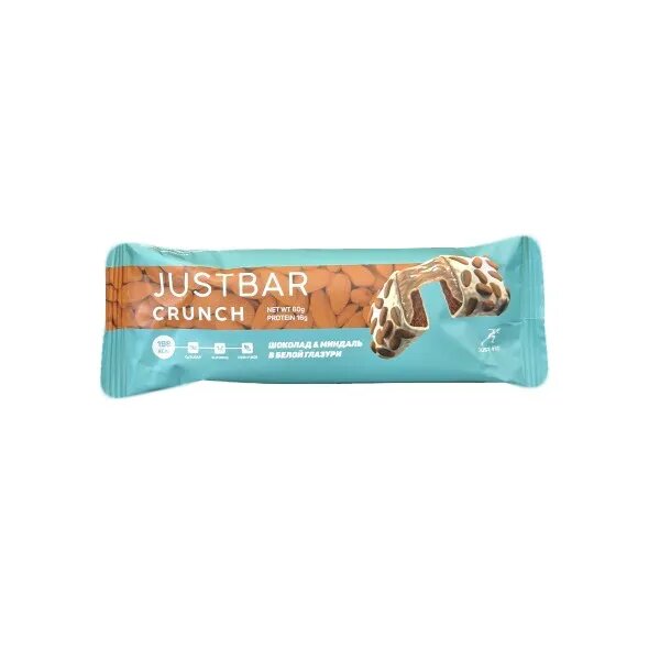 Just Fit JUSTBAR CRUNCH Протеиновый батончик 60 г со вкусом миндаль и белый шоколад 16 штук