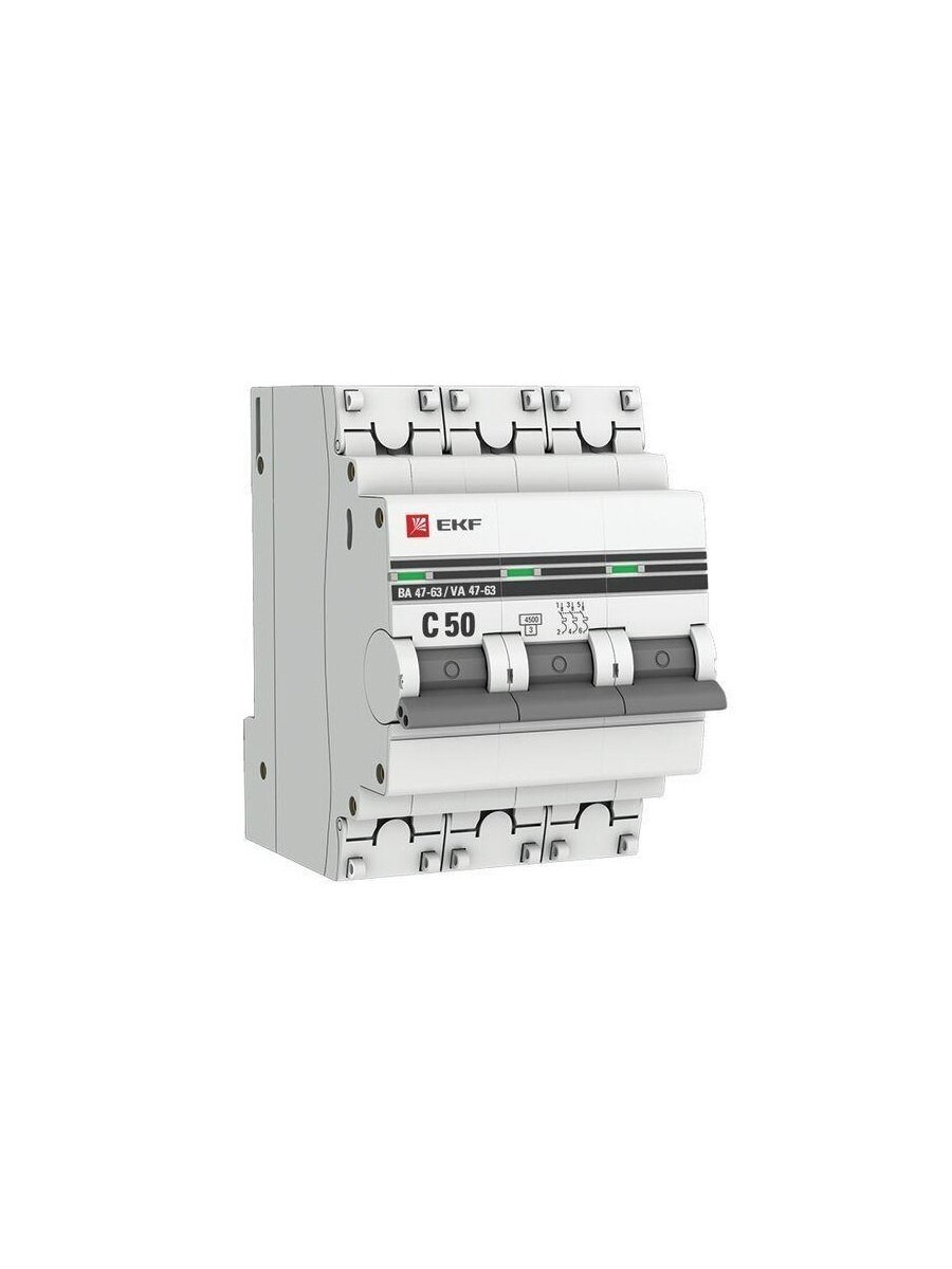 Выключатель автоматический модульный 3п C 50А 4.5кА ВА 47-63 PROxima EKF mcb4763-3-50C-pro