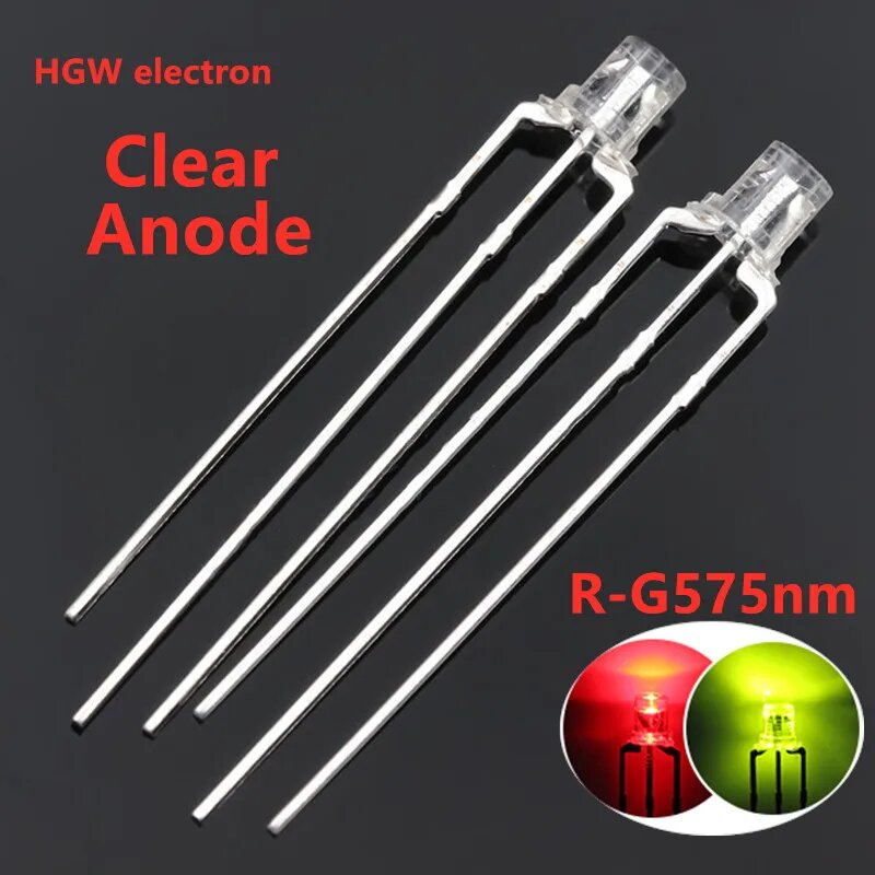 HGW LED 3 мм двухцветный светодиод Clear Anode R-G575