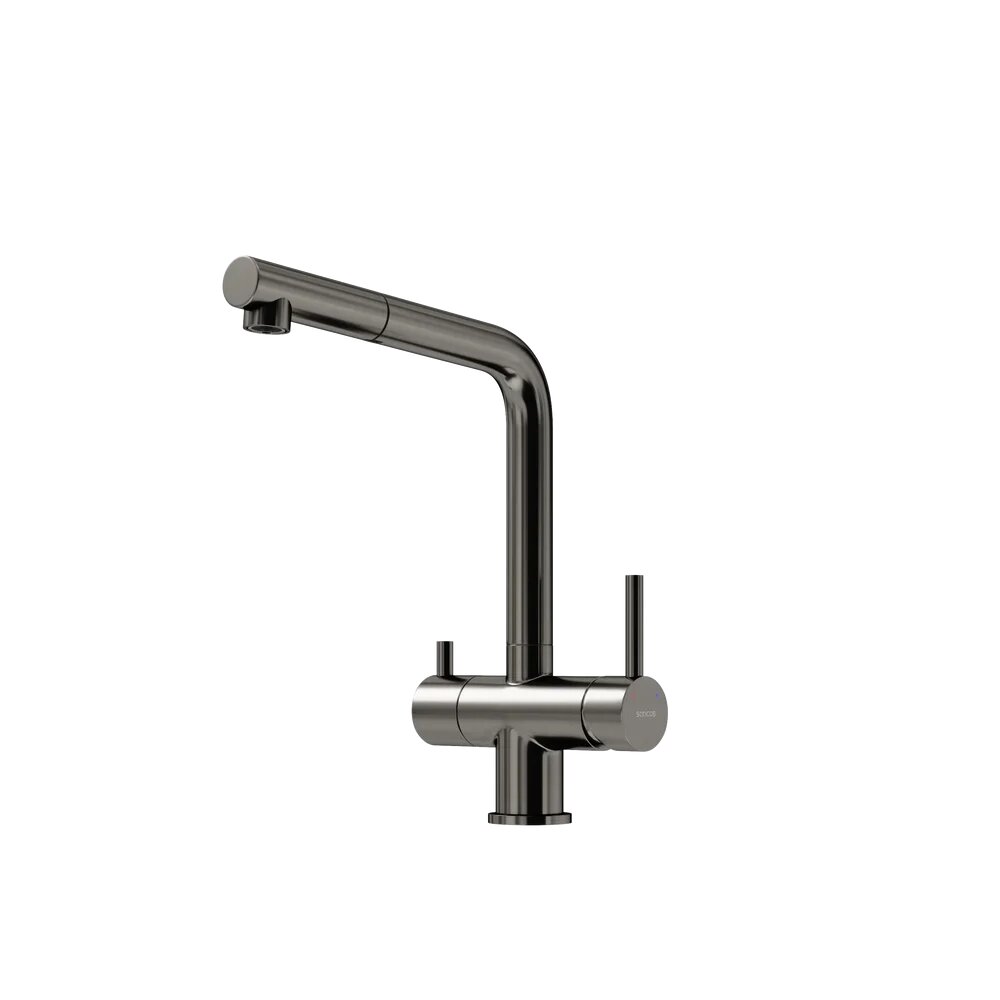 Смеситель для кухни Sancos Spin, с вытяжным изливом и краном под фильтр для питьевой воды, вороненая сталь, SC4015GG