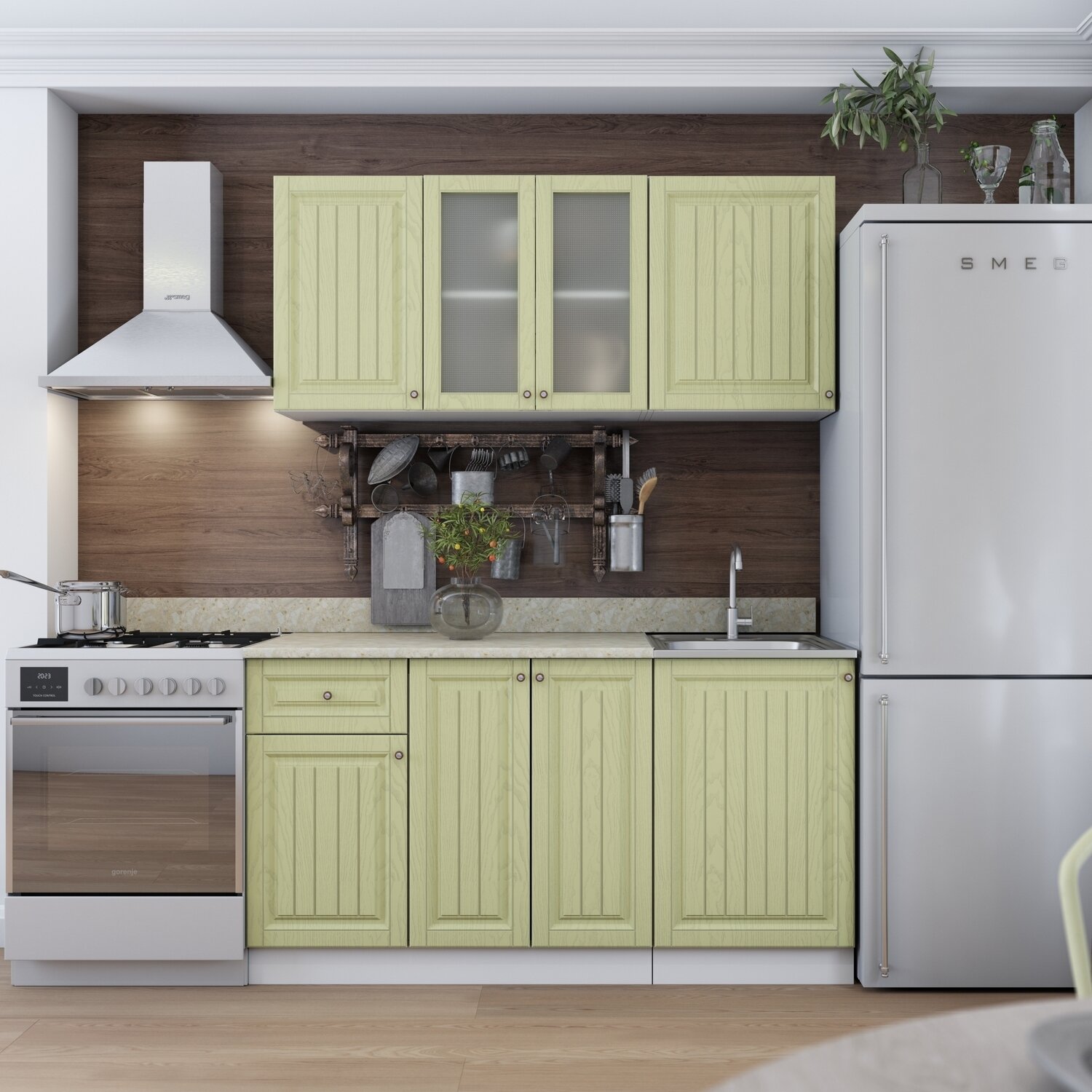 Кухонный гарнитур, кухня, готовый комплект Хозяюшка 1.5 Фисташка