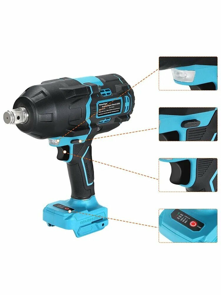 Ударный гайковёрт Heimerdinger LB268: 1650 Нм, 1500 Вт, бесщеточная, светодиод, 3 скоростей - Официальная гарантия