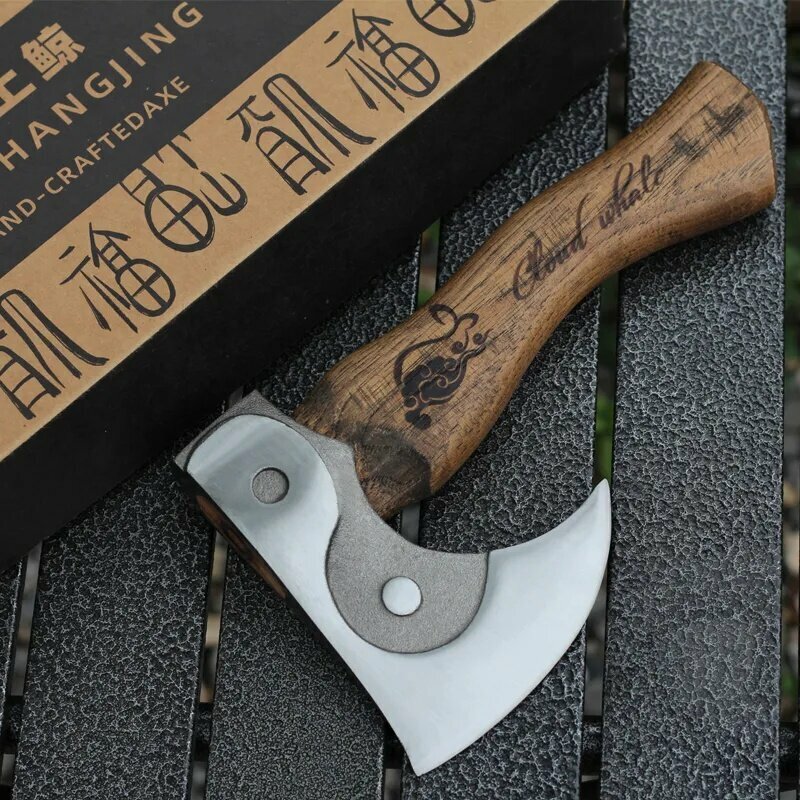 Кованый топор для дров с ручкой из орехового дерева, туристический колун ручной работы, плотницкий топор для похода