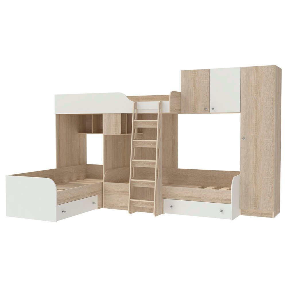 Кровать чердак Трио 2 Дуб Сонома Белый