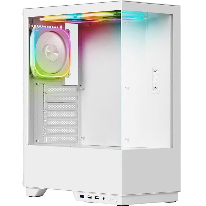 Корпус компьютерный MidiTower ATX-mATX-mITX Defender HiperHub audio аквариум без Б/П 3 вентилятора 120мм - белый