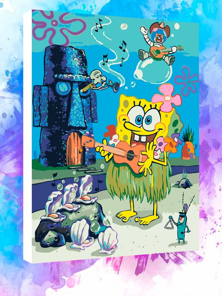 Картина по номерам на холсте Губка Боб Мультфильм
