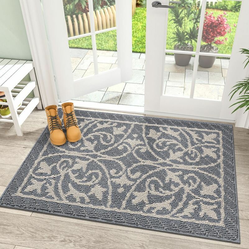 Ковер в прихожей , нескользящий ковер на пол, коврик придверный резиновый, цветочная текстура, большой размер