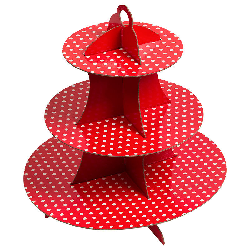 Стойка для десертов Волна веселья трёхъярусная, Белые точки, цвет красный