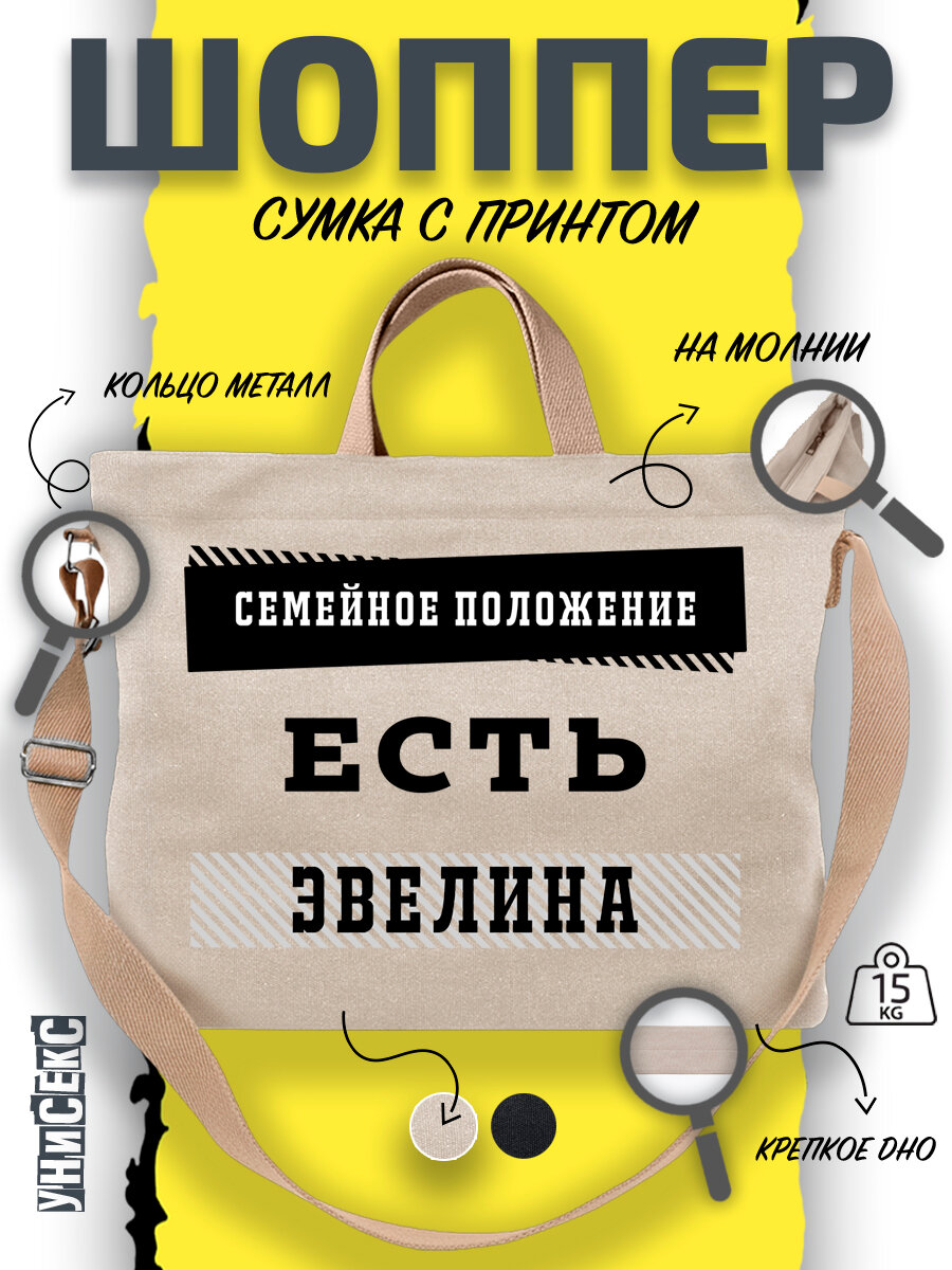 Сумка  шоппер y2k через плечо имя Эвелина Эля