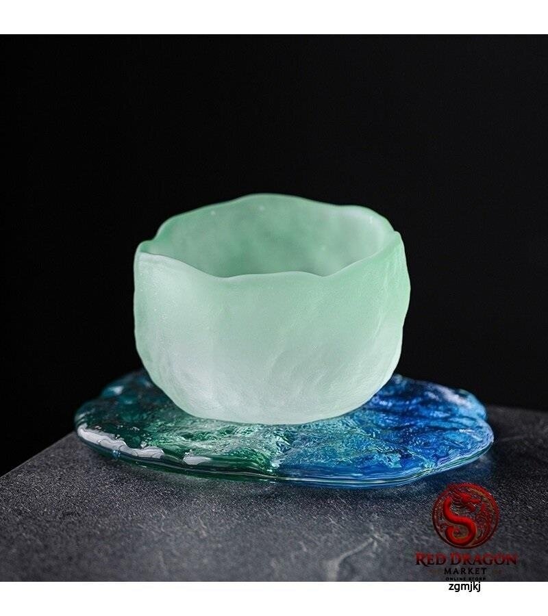 Чайная чашка из китайского ледникового хрусталя + подставки 60мл / Замороженная чашка сакэ