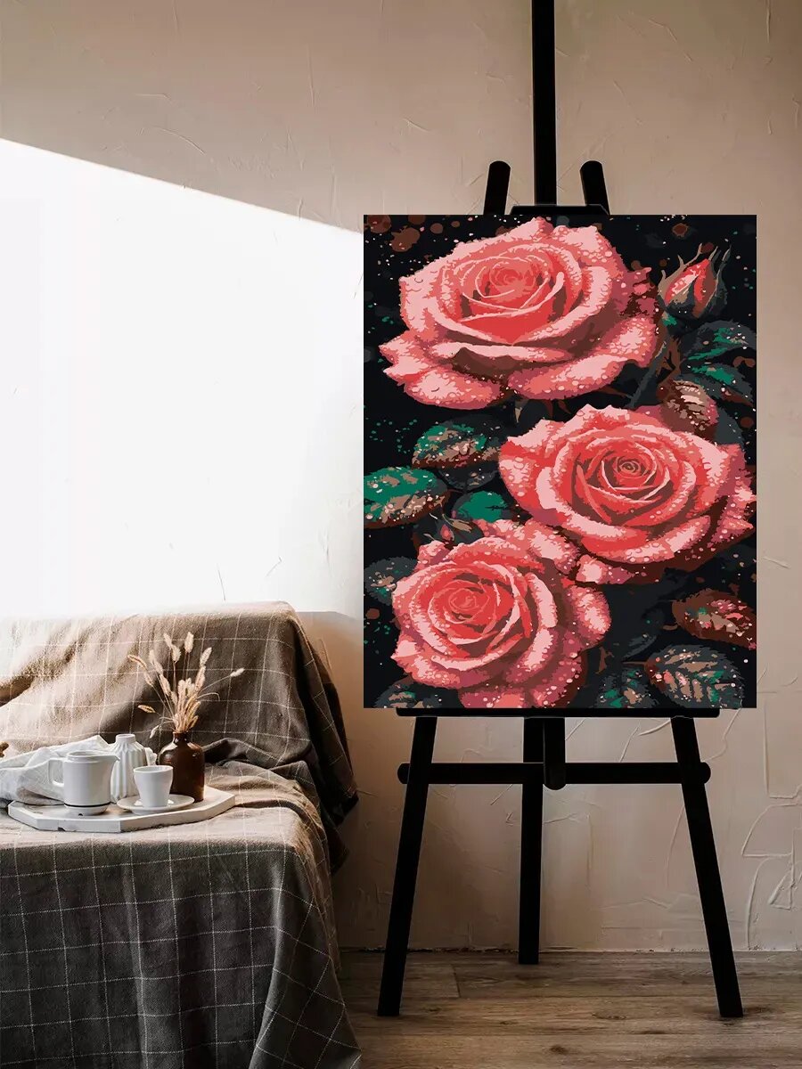 Картина по номерам Розовые Розы Цветы Растения