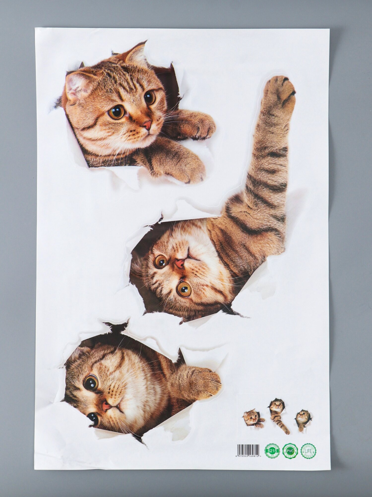 Наклейка интерьерная 3D на стену TAKE IT EASY "Три котика" размер 60×40 см