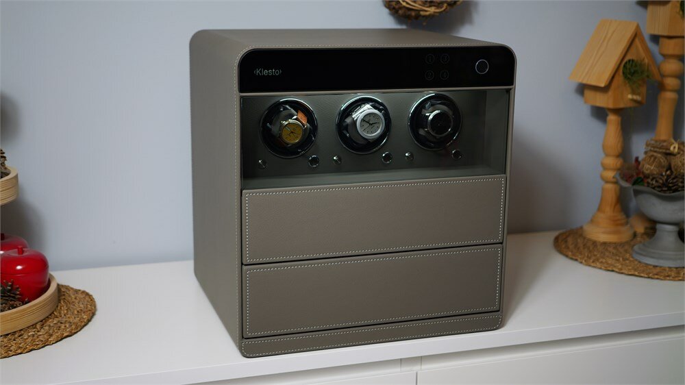 Сейф Klesto JSM-3 с автоматическим подзаводом часов и хранения украшений, дымчатый серый