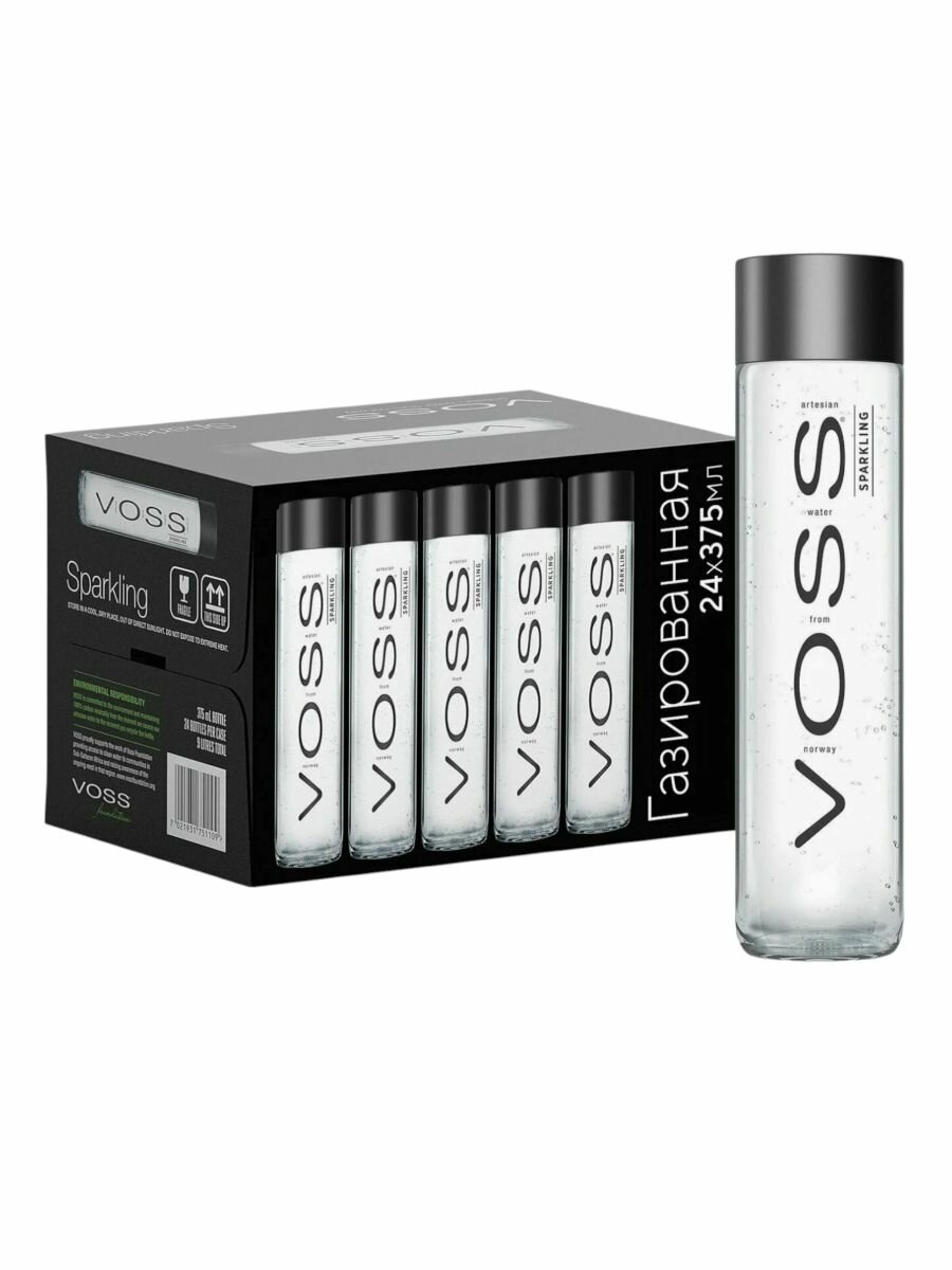 Вода VOSS, слабогазированная, гидрокарбонатная, 0.375 л, 24 бутылки
