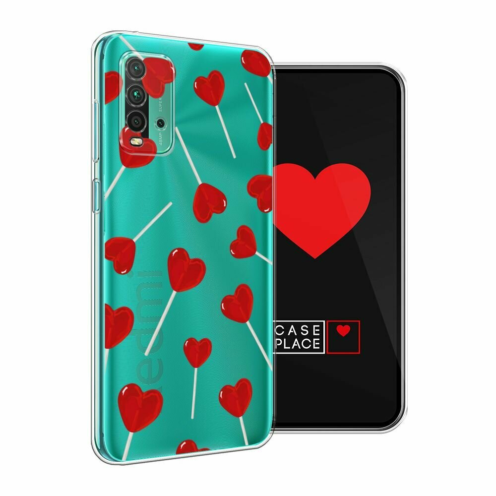 Чехол на Xiaomi Redmi 9T / Сяоми Редми 9Т с принтом "Сердечки-леденцы 2 - 14 февраля", прозрачный — фото 1