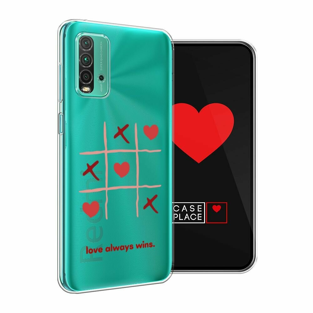 Чехол на Xiaomi Redmi 9T / Сяоми Редми 9Т с принтом "love always wins - 14 февраля", прозрачный — фото 1